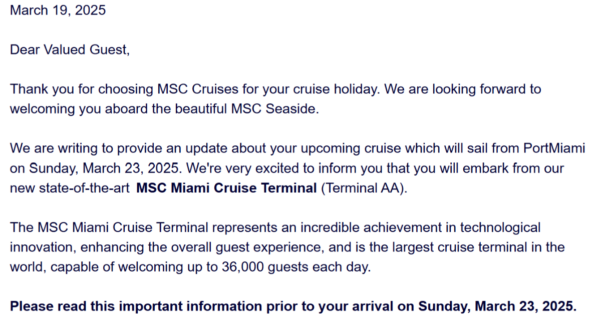 Miami Terminal AA Update - MSC Instructions - MSC Cruises - Cruise ...